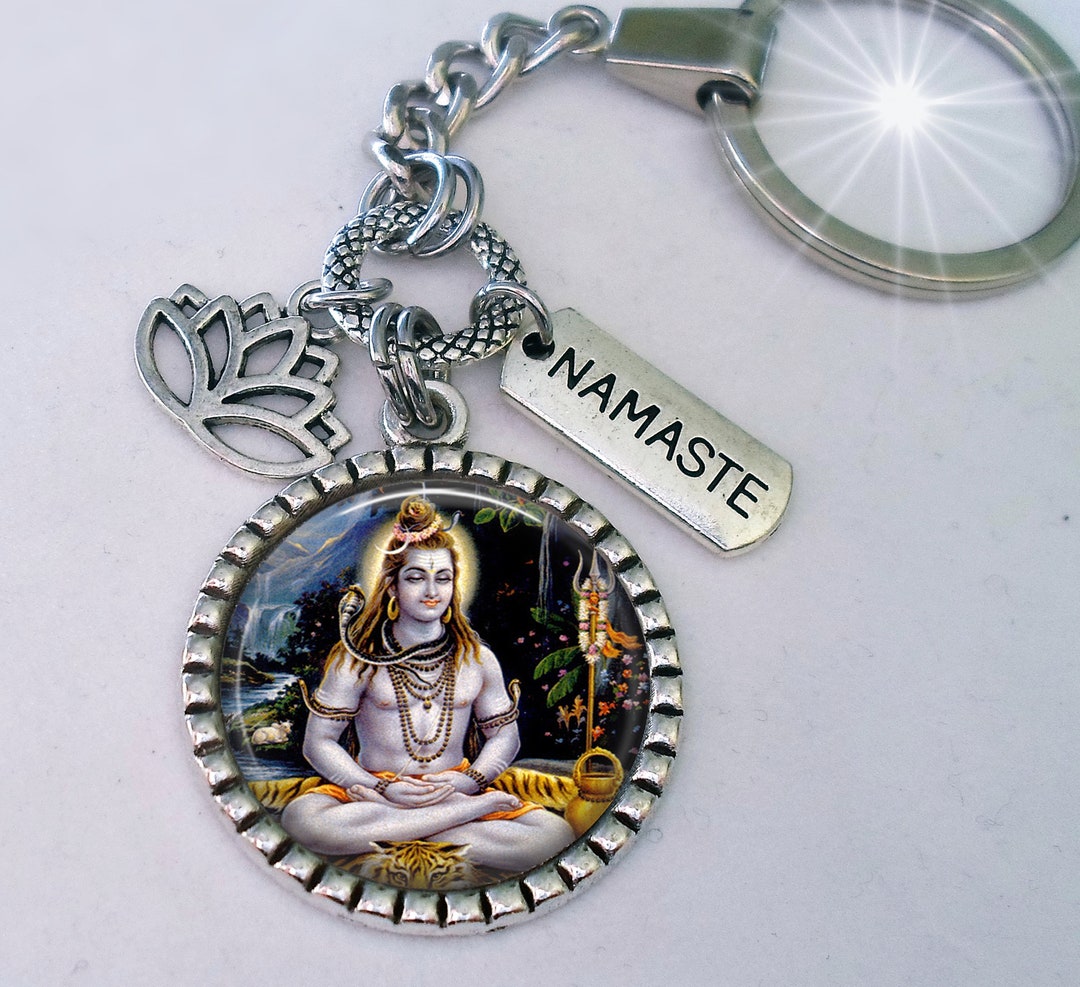 Lord Shiva Keychain or Zipper Pull With Lotus Flower and Namaste Charm ...