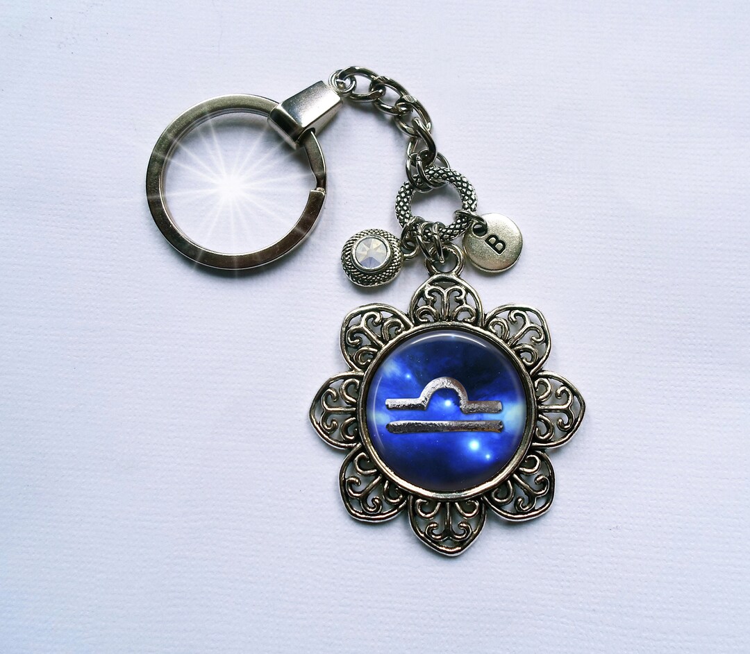 Libra Symbol Keychain or Zipper Pull With Sparkling Birthstone Crystal ...