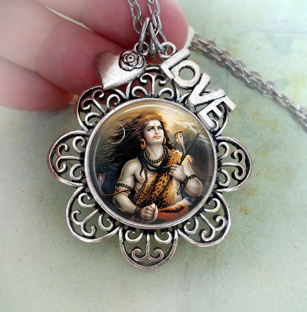 Lord Shiva Necklace W-heart and LOVE Charms, Hindu God of Creation ...