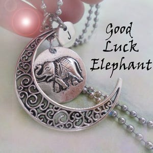 Good Luck Elephant Necklace Filigree Crescent Moon W-letter Charm of ...