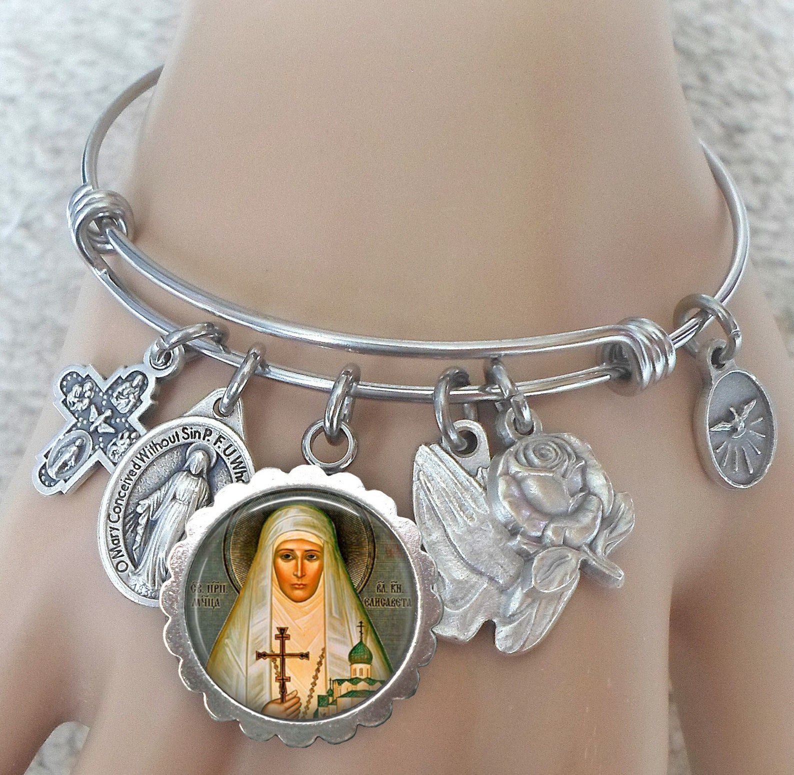 St. Elizabeth of Portugal Bangle Bracelet, Elizabeth of Aragon, Patron ...