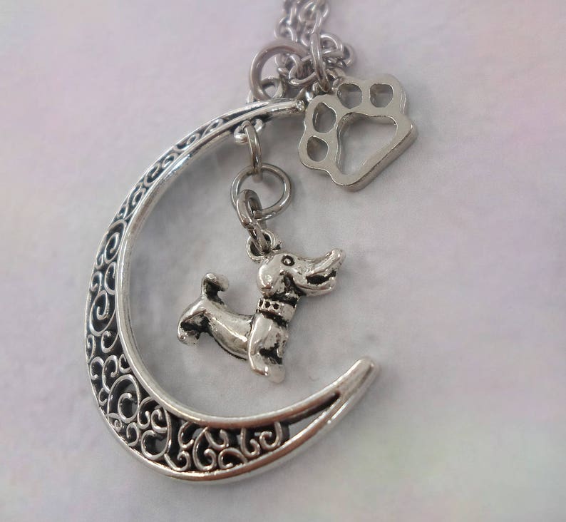 Adorable Dachshund Filigree Crescent Moon Necklace, Moon Dog Gift ...