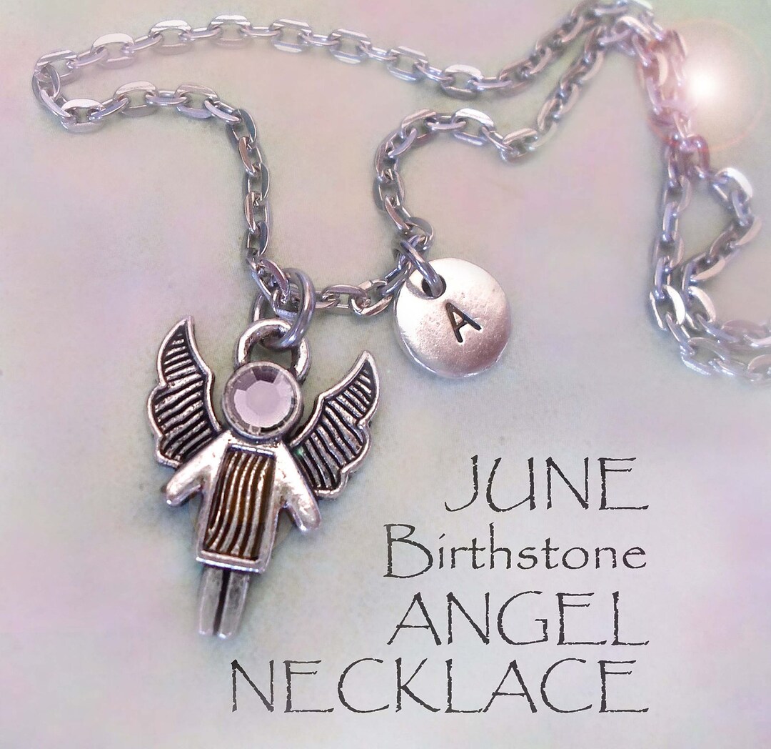 June Angel Birthstone Necklace W-letter Charm, Sparkling Alexandrite ...