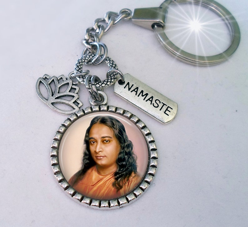 Paramahansa Yogananda Keychain or Zipper Pull With Lotus | Etsy