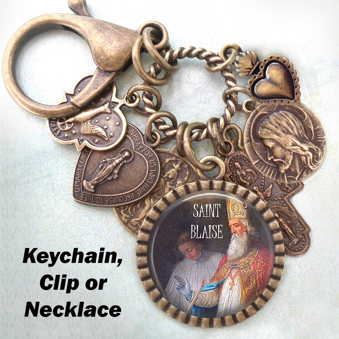 St. Blaise Keychain, Clip or Necklace, Patron Saint, Confirmation Gift ...