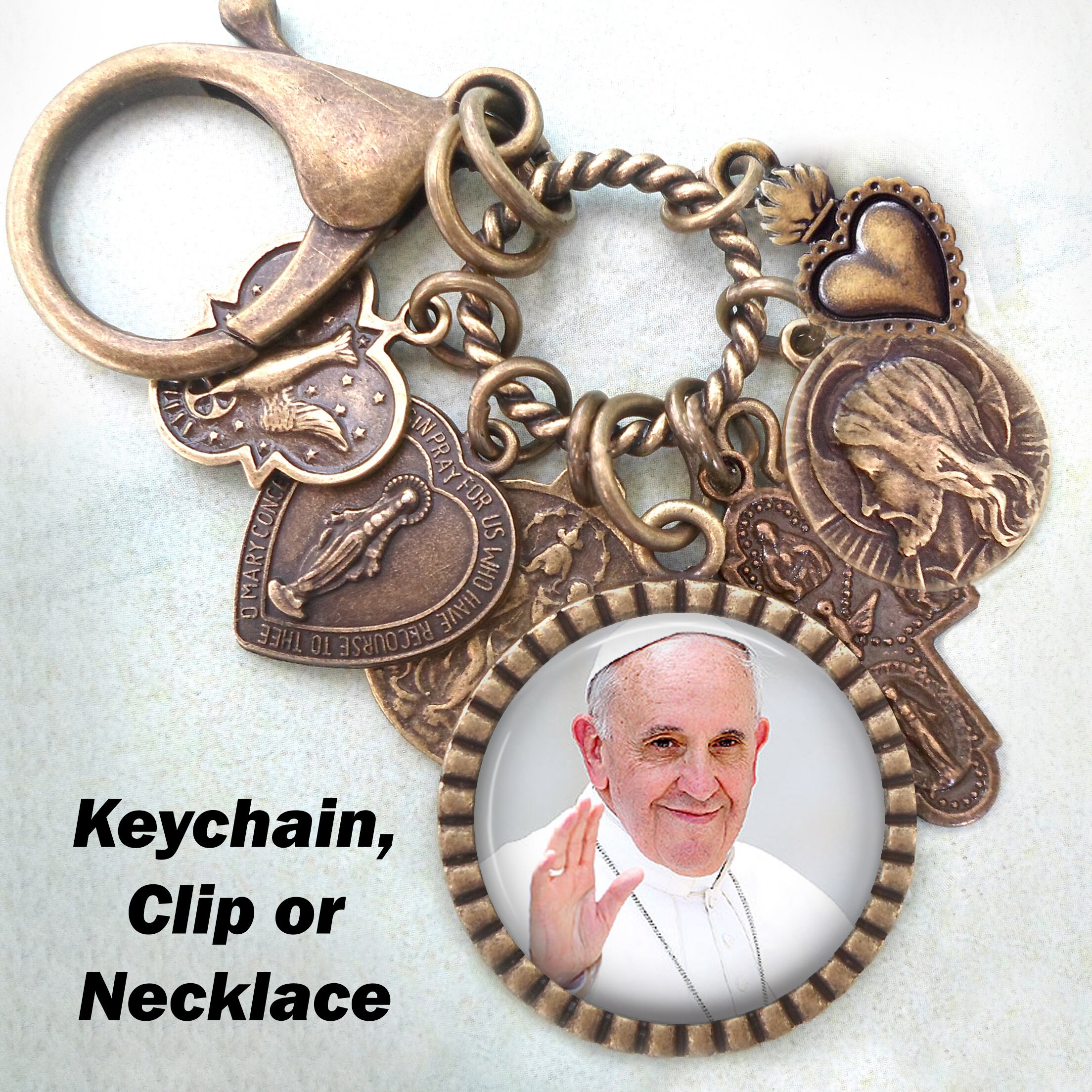 Pope Francis Keychain, Clip or Necklace, Jorge Mario Bergoglio ...