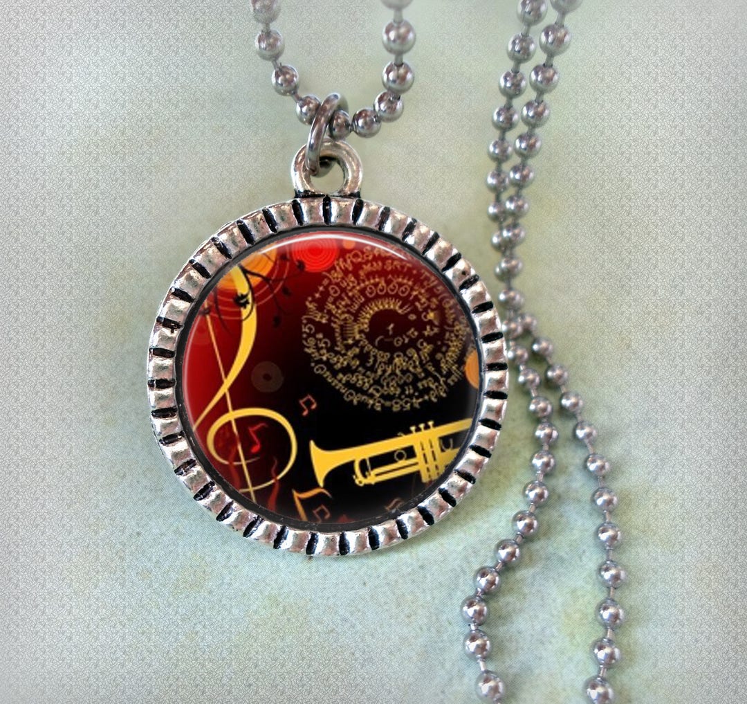 Artsy Trumpet & Treble Clef Necklace for Men, Teens, Boys, Women, Girls ...