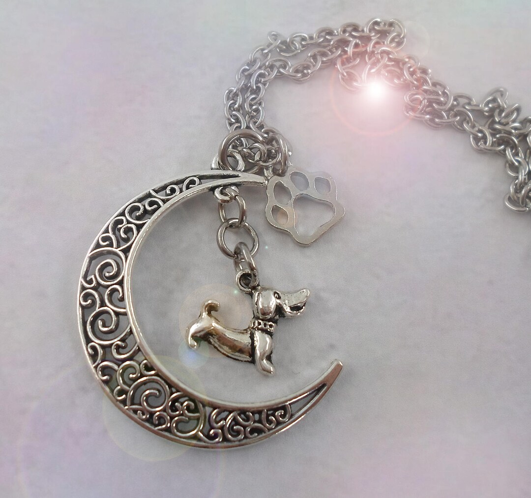 Adorable Dachshund Filigree Crescent Moon Necklace, Moon Dog Gift ...