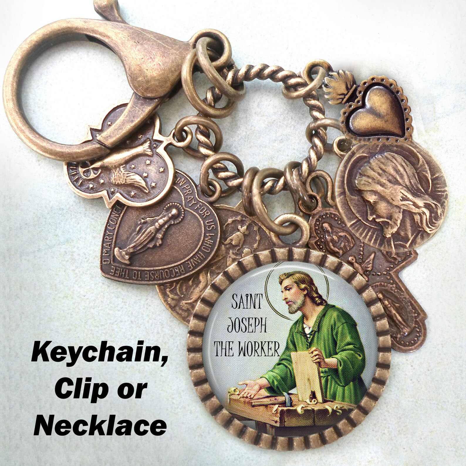 St. Joseph the Worker Necklace, Clip or Keychain, Patron Saint ...