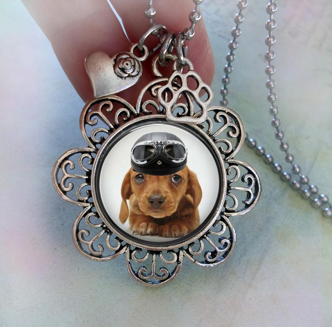 Steampunk Lab Puppy Necklace W-heart and Paw Charms, Dog Lover Gift ...
