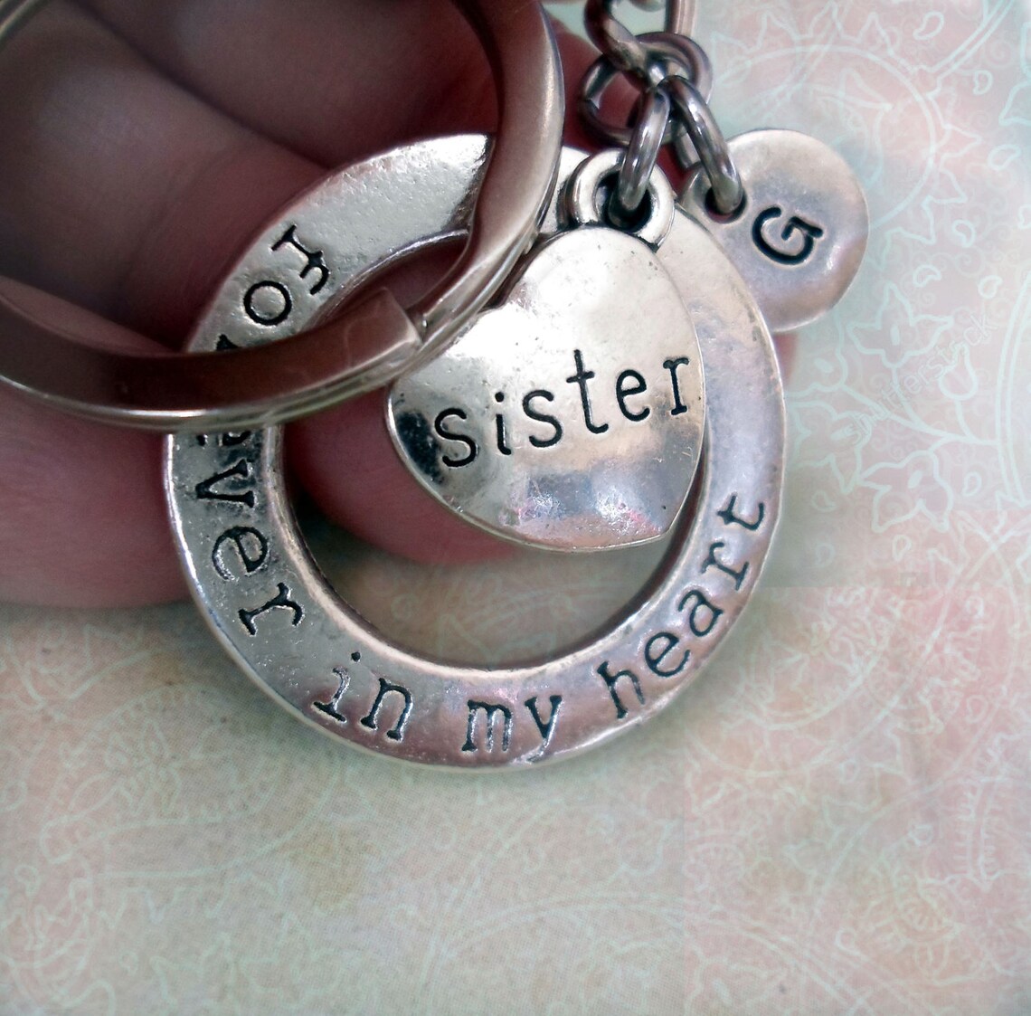 Sister Keychain, Forever in My Heart Sister Gift, Personalized W-letter ...