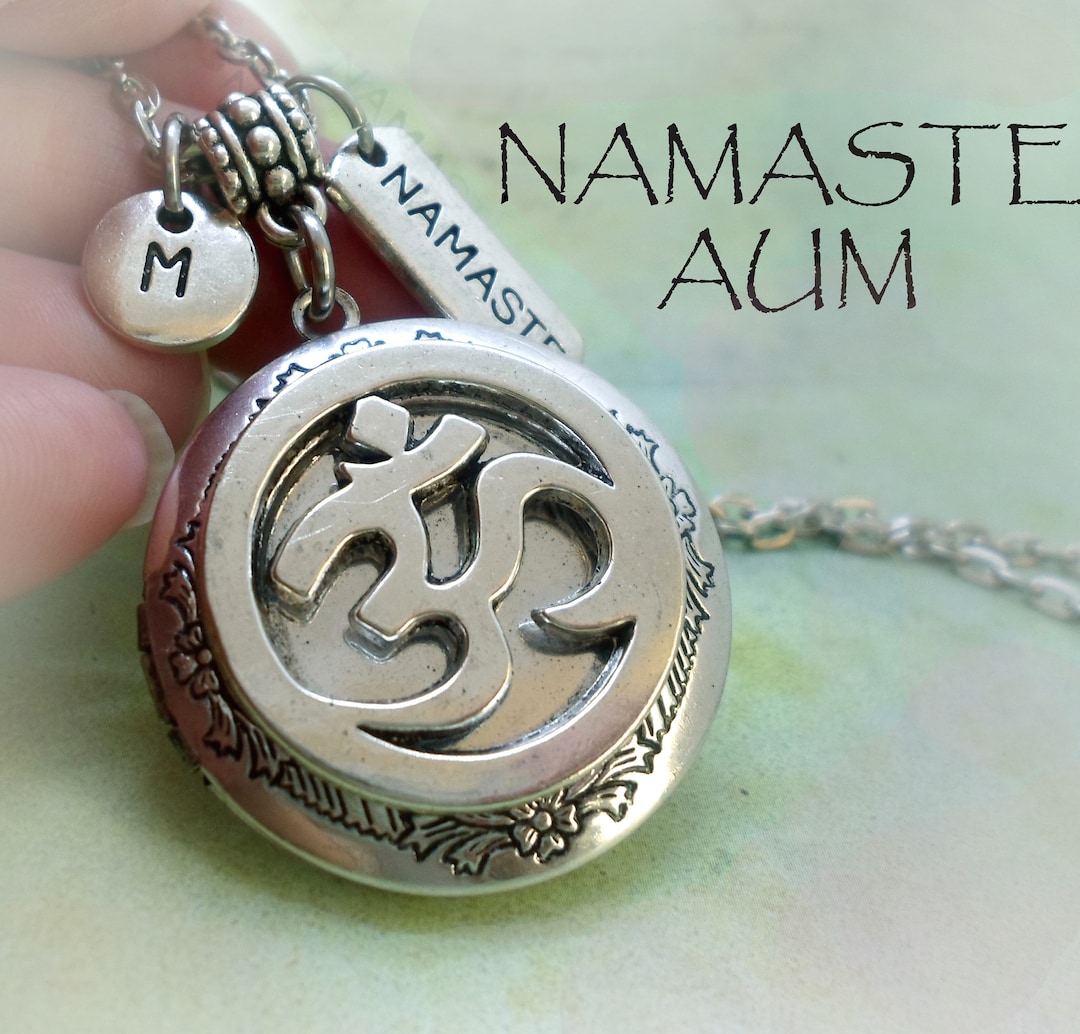 Aum Locket W-namaste and Letter Charm, Yoga Gift, Meditation, Om, TM ...