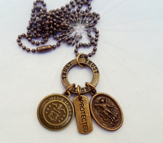 Bronze U.S. Air Force Protection Necklace Archangel Michael | Etsy