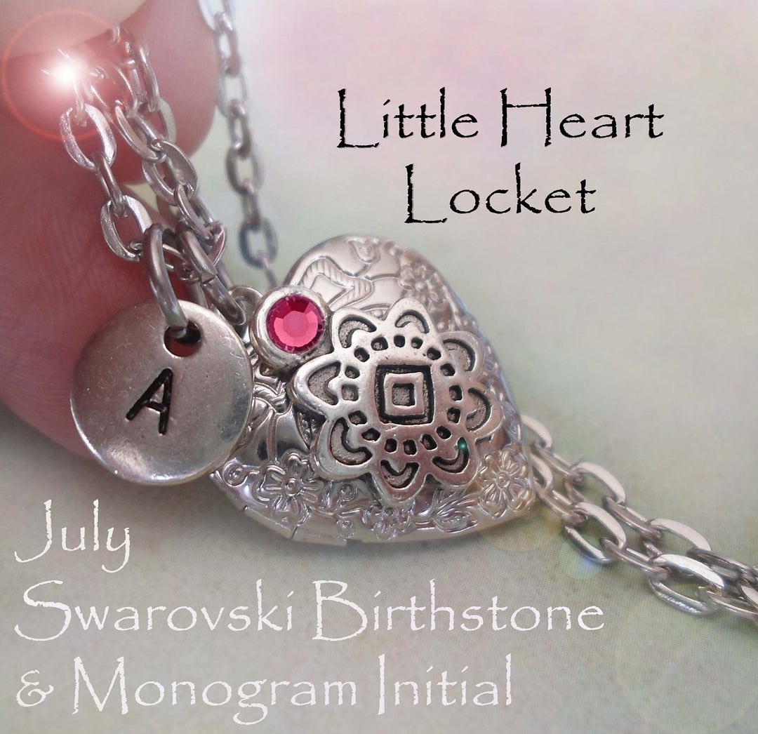 Little Heart Locket July Birthday Personalized With Birthstone and ...