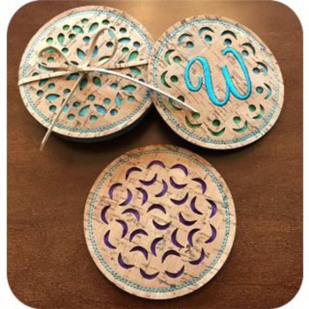 Cork Cut Coasters ITH Embroidery Machine Projects Multi-format CD W/svg ...
