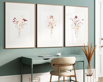 Botanical Print Set of 3 Wall Art Neutral Decor Floral Bedroom Decor ...