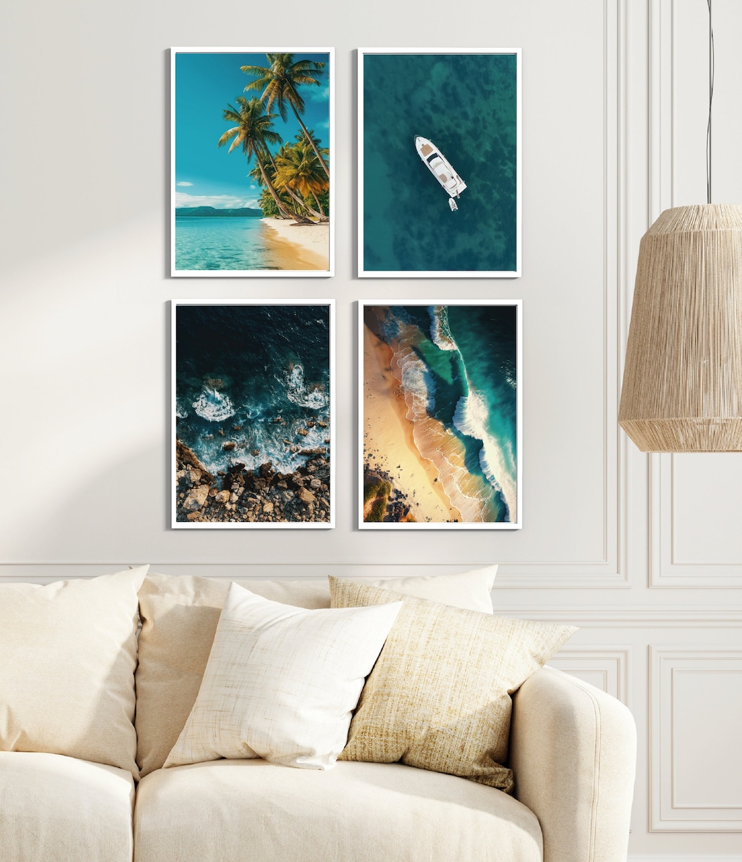 Ocean Waves Print Beach Wall Art Set of 4 Ocean Prints Blue Sea Print ...