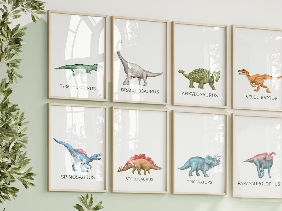 Dinosaur Prints, Set of 8, Nursery Dinosaur Art, Boy Room Wall Art ...
