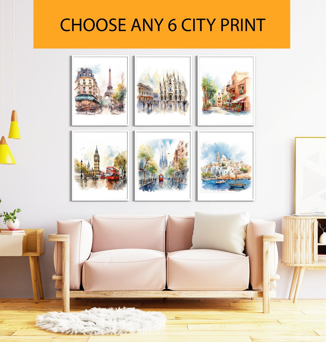 City Prints Wall Art Set of 6, Urban Landscape Decor, Cityscape Poster ...