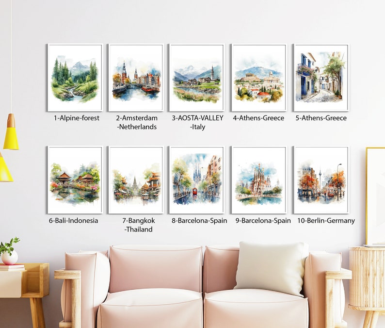 City Prints Wall Art Set of 6, Urban Landscape Decor, Cityscape Poster ...