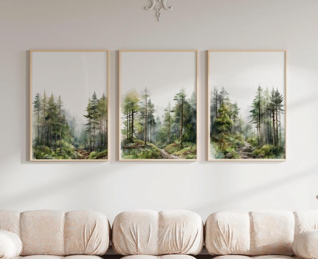 Watercolor Forest Landscape Nature Painting Print, Digital Download ...