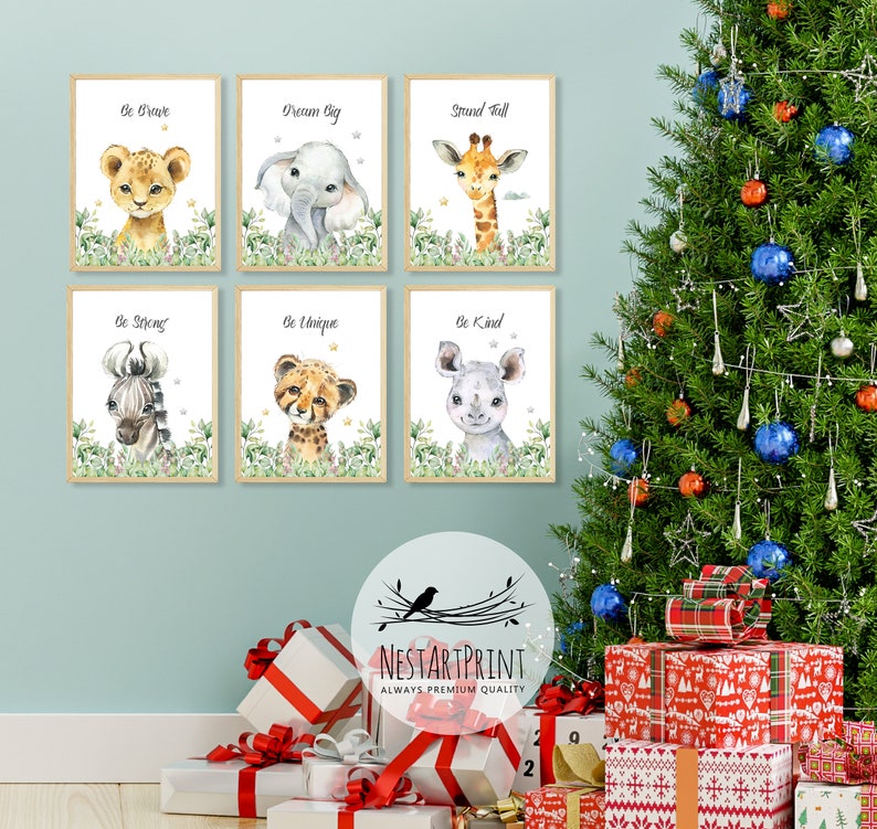 Safari Animal Nursery Prints, Set of 6, Baby Room Decor, Gender Neutral ...