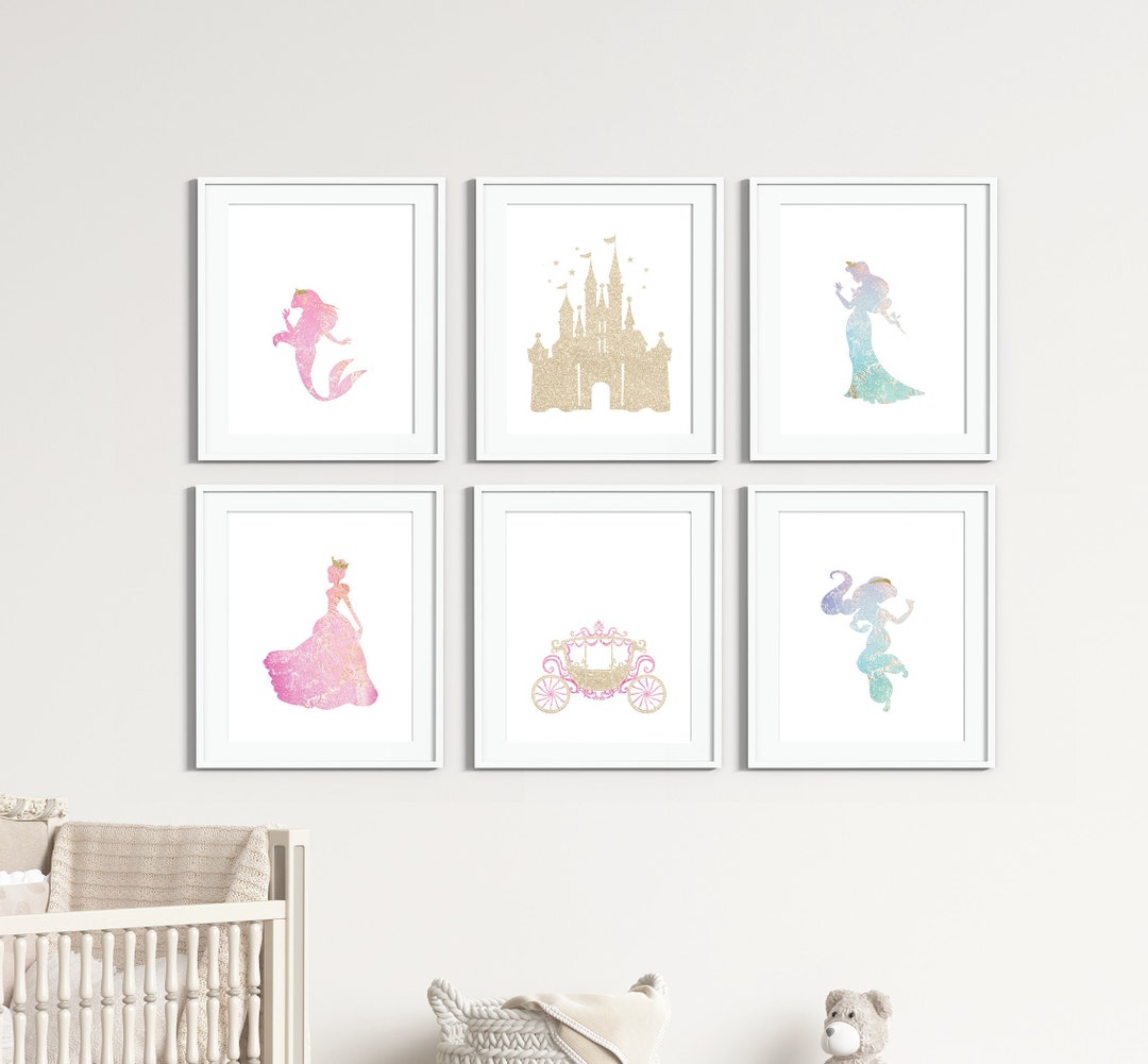 Glitter Princess Nursery Decor, Gold Pink Princess Art Prints, Princess ...