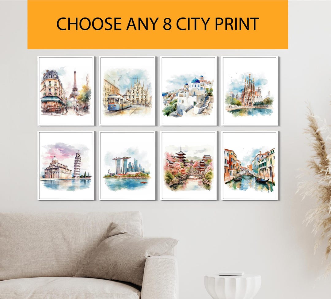 City Prints Wall Art Set of 8, Urban Landscape Decor, Cityscape Poster ...