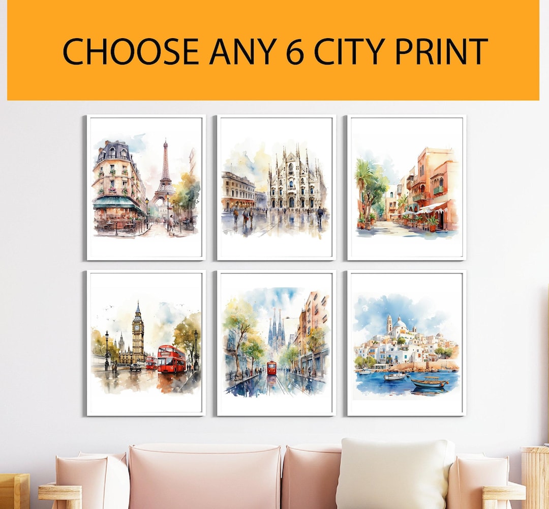 City Prints Wall Art Set of 6, Urban Landscape Decor, Cityscape Poster ...