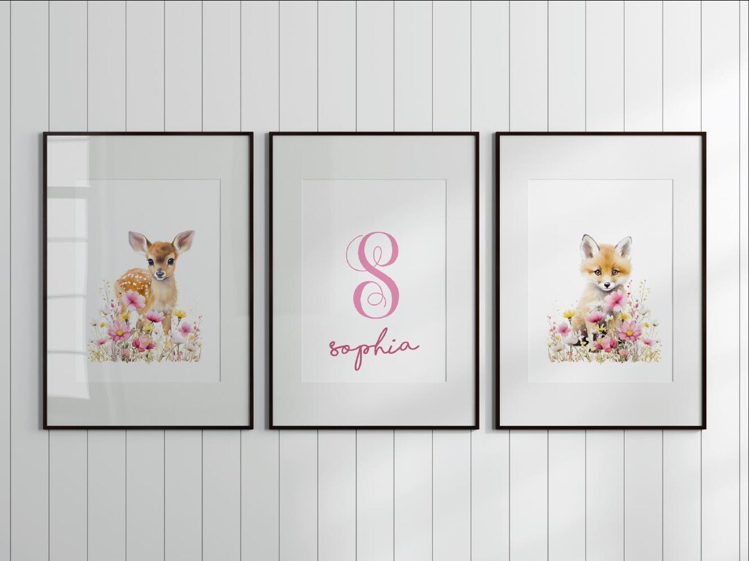 Wildflower and Animals Nursery Prints, Floral Name Nursery Wall Art ...