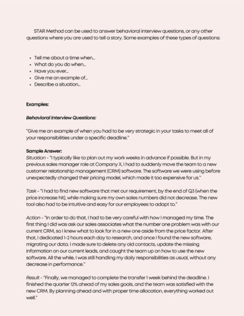 STAR Method Overview and Worksheet Template for Interviewing - Etsy
