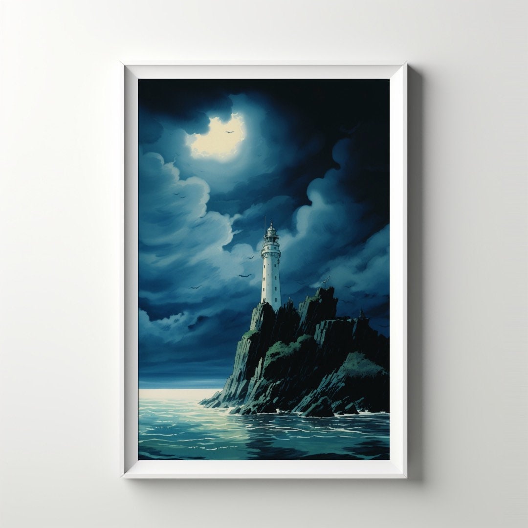 Anime Spooky Lighthouse Printable Wall Art Anime Night Sky Digital ...