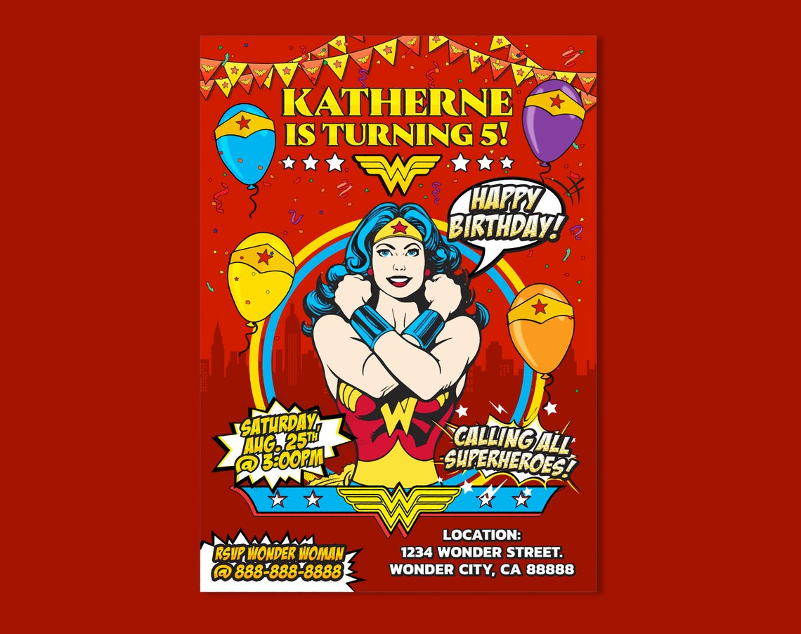 Wonder Woman Invitation, Wonder Woman Birthday, Wonder Woman Party ...