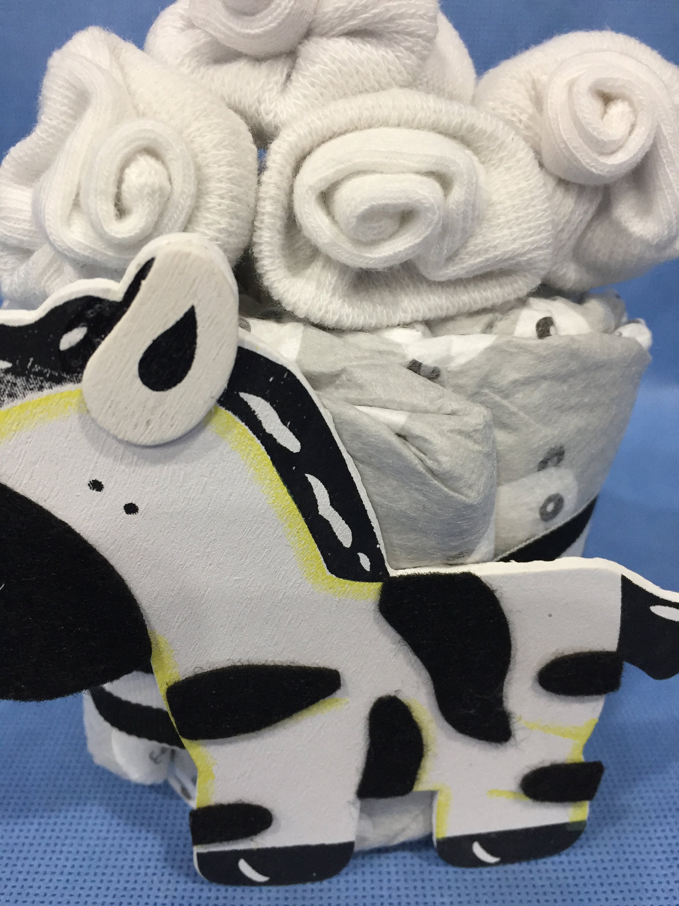 Honest Company Diapers Mini Zebra cupcake Diaper Cake With Sock Roses ...