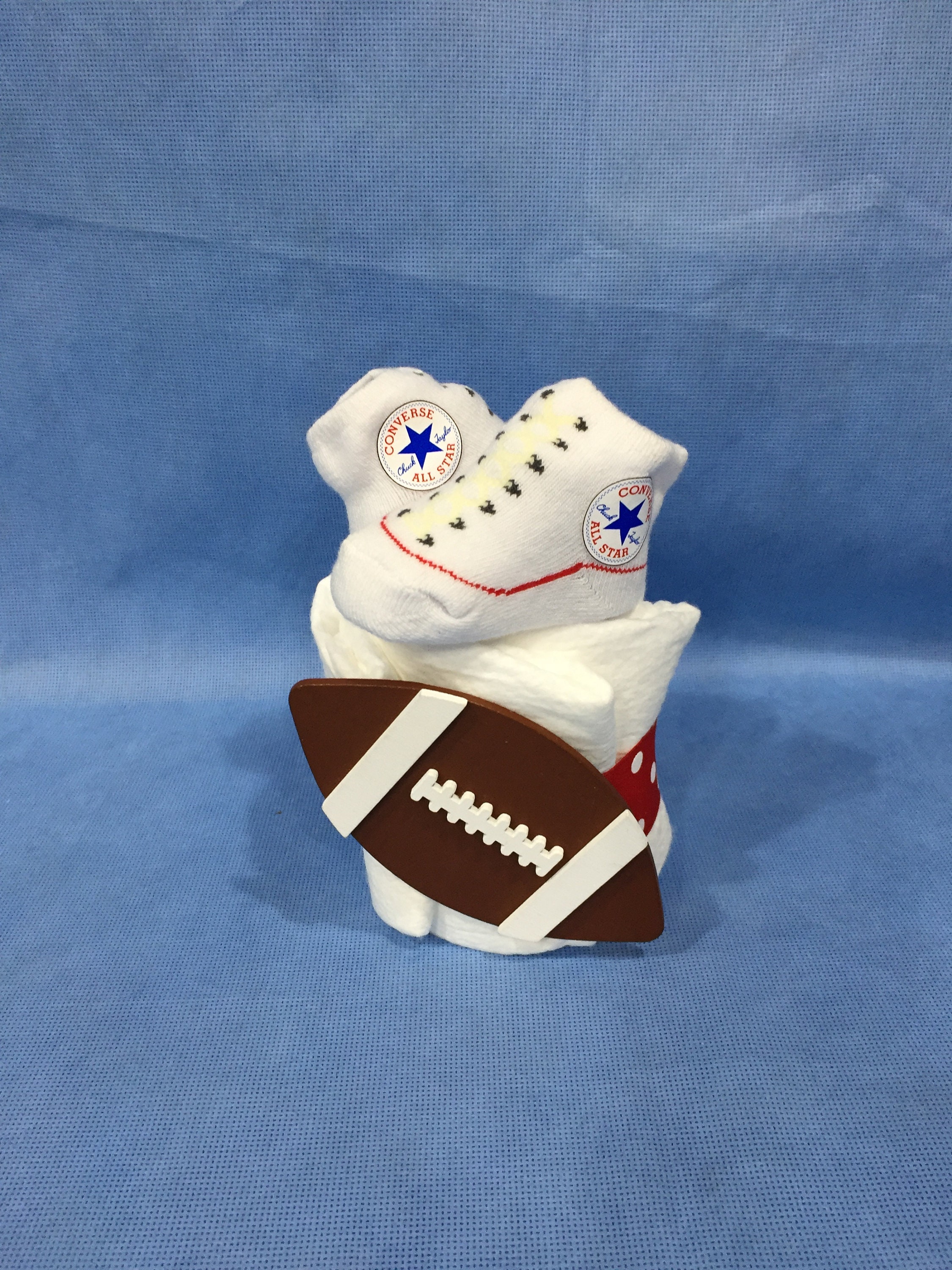 White Converse Sneaker Booties Mini Football Cupcake Diaper Cake ...