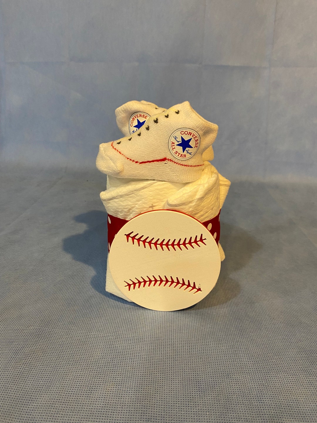 Mini White Converse Sneaker Booties Baseball “cupcake” Diaper Cake ...