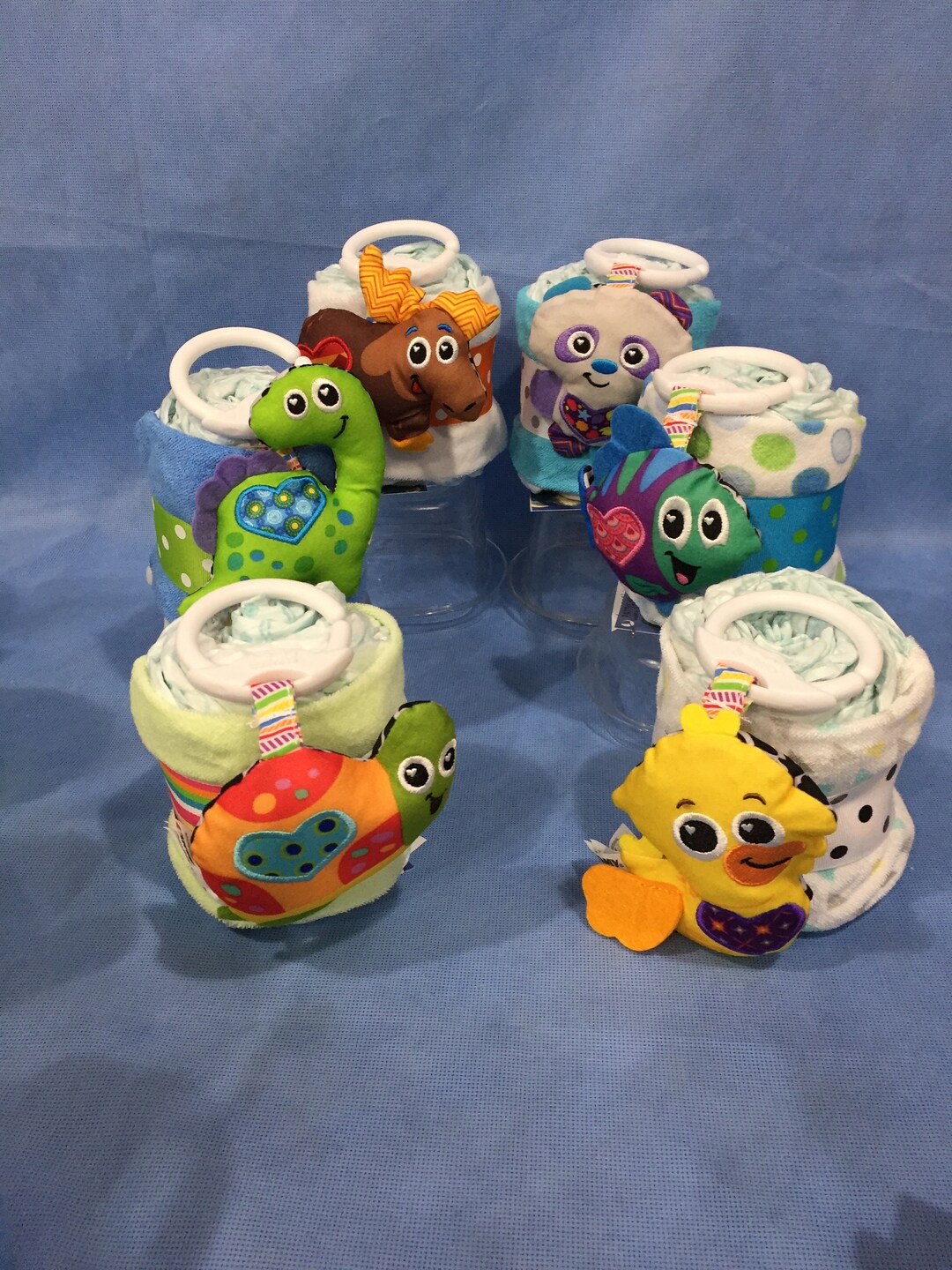 Mini Lamaze "littles" Plush Rattle "cupcake" Diaper Cakes! Bear, Duck ...