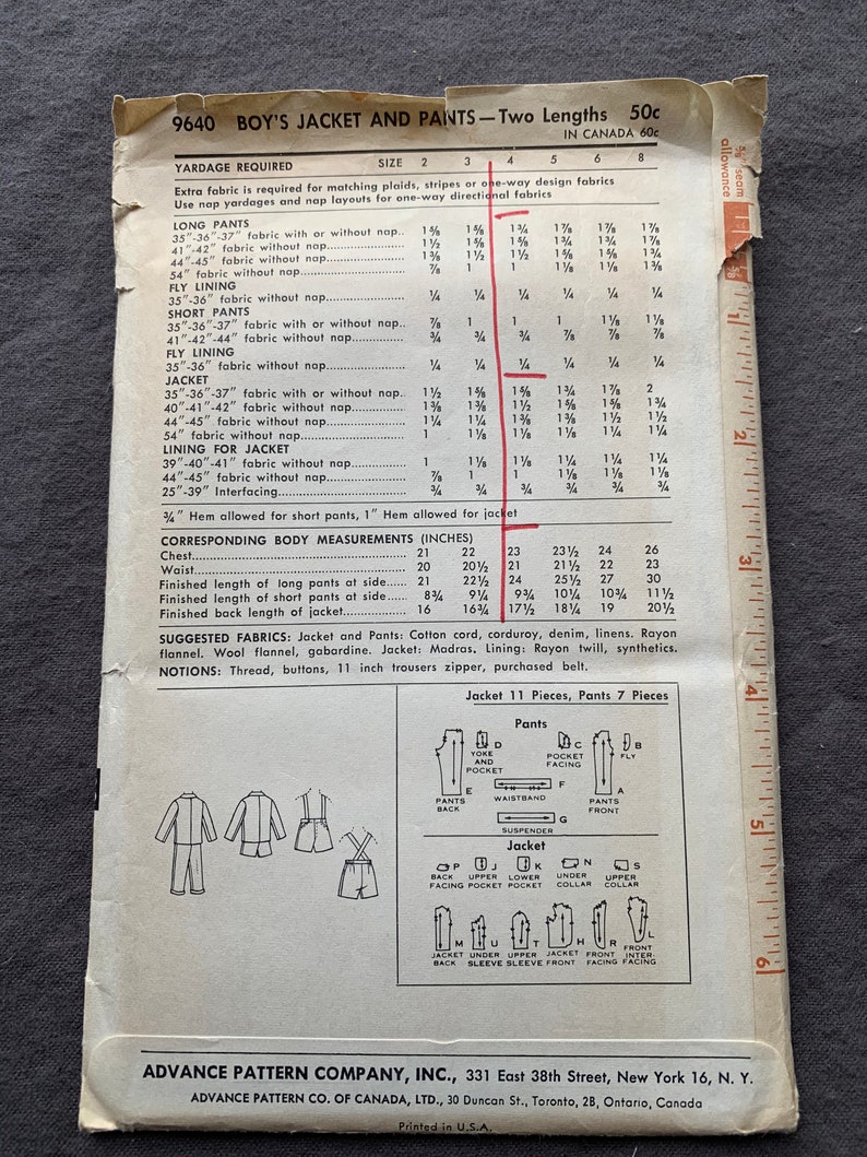 Vintage Advance Pattern 9640 Boy's Size 4 Jacket and Pants - Etsy