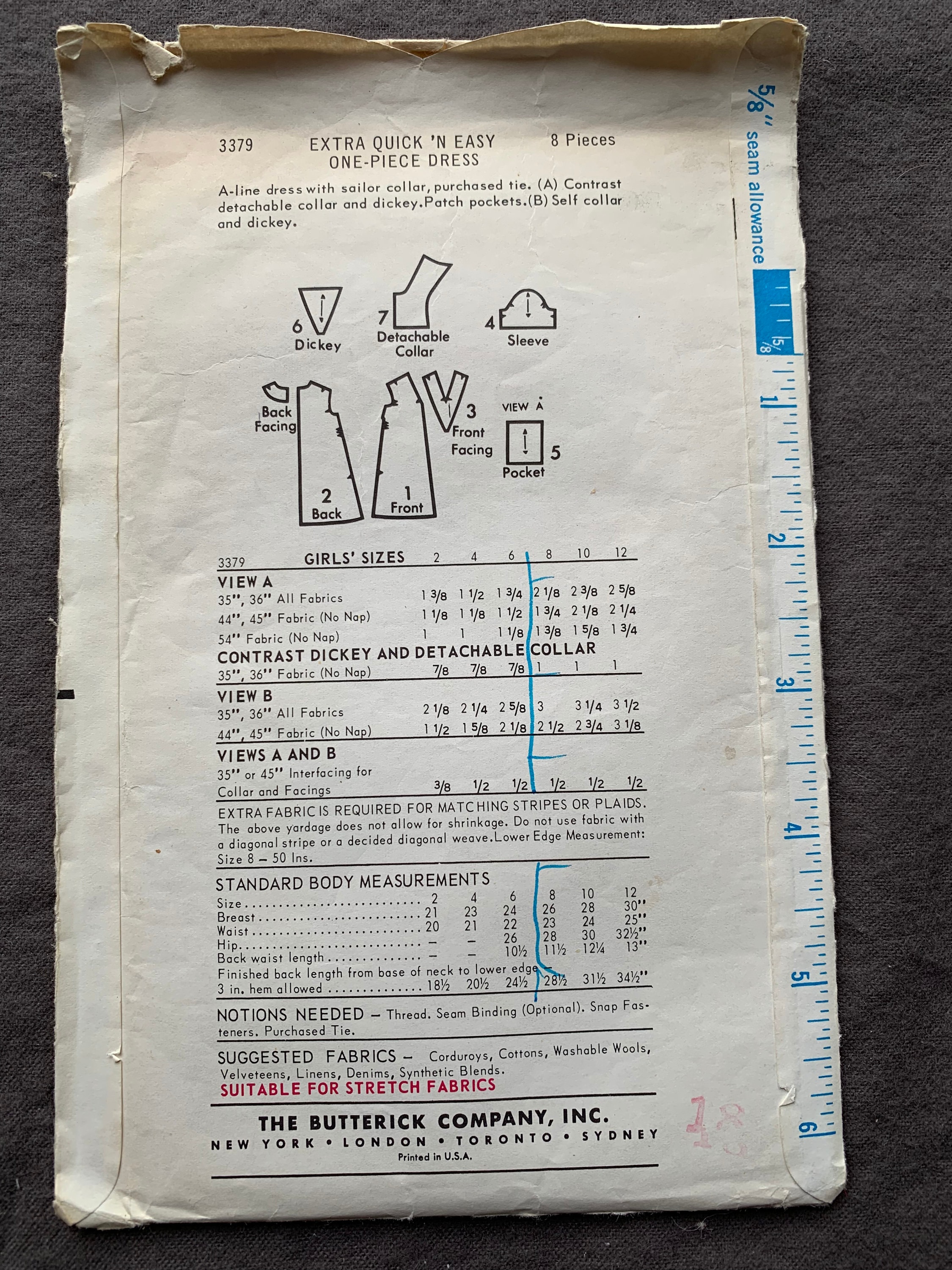 Butterick Pattern 3379 Size 8 Girl's Sailor Style Dress - Etsy