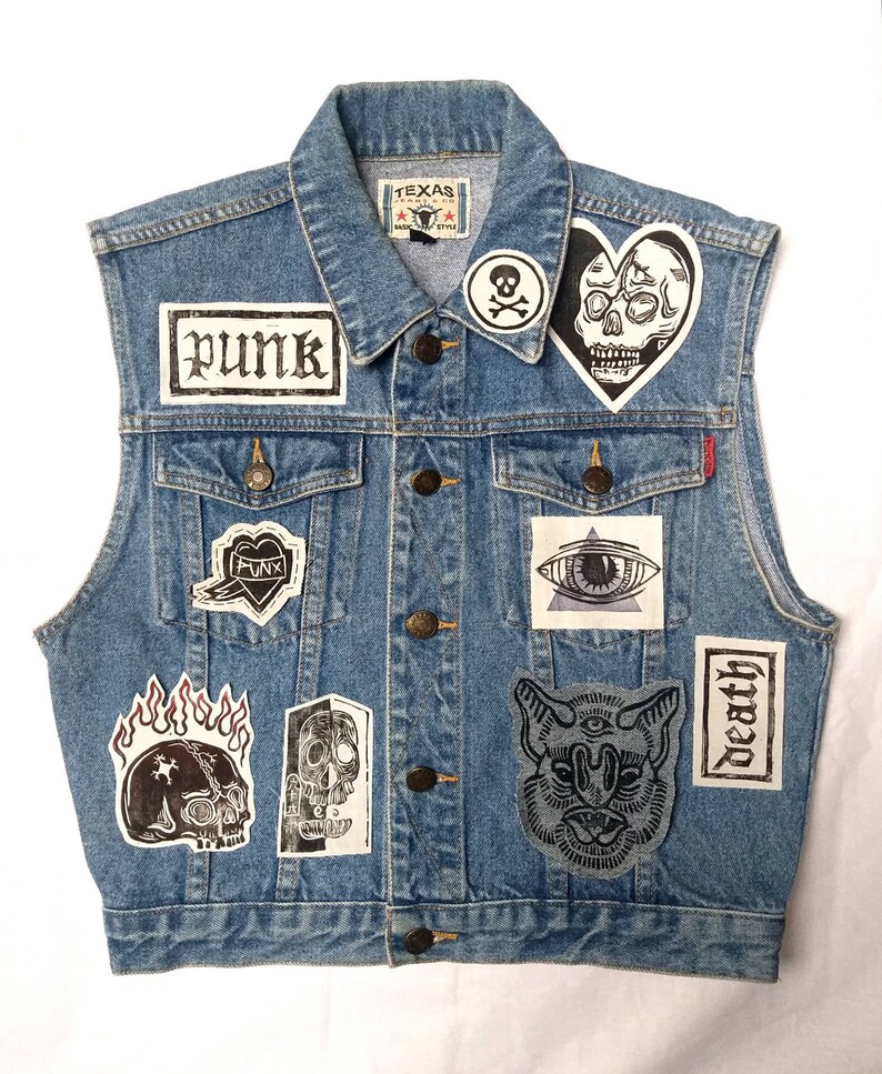 Skull Lino Print Patch Punk Patch Patches for Jackets Punk | Etsy