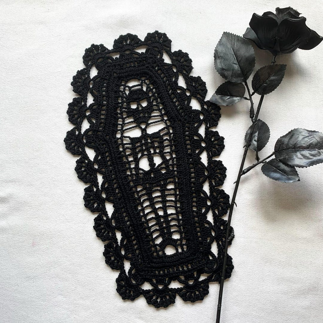 Skeleton Crochet Doily, Gothic Decor, Witchcraft, Coffin, Skull, Bone ...