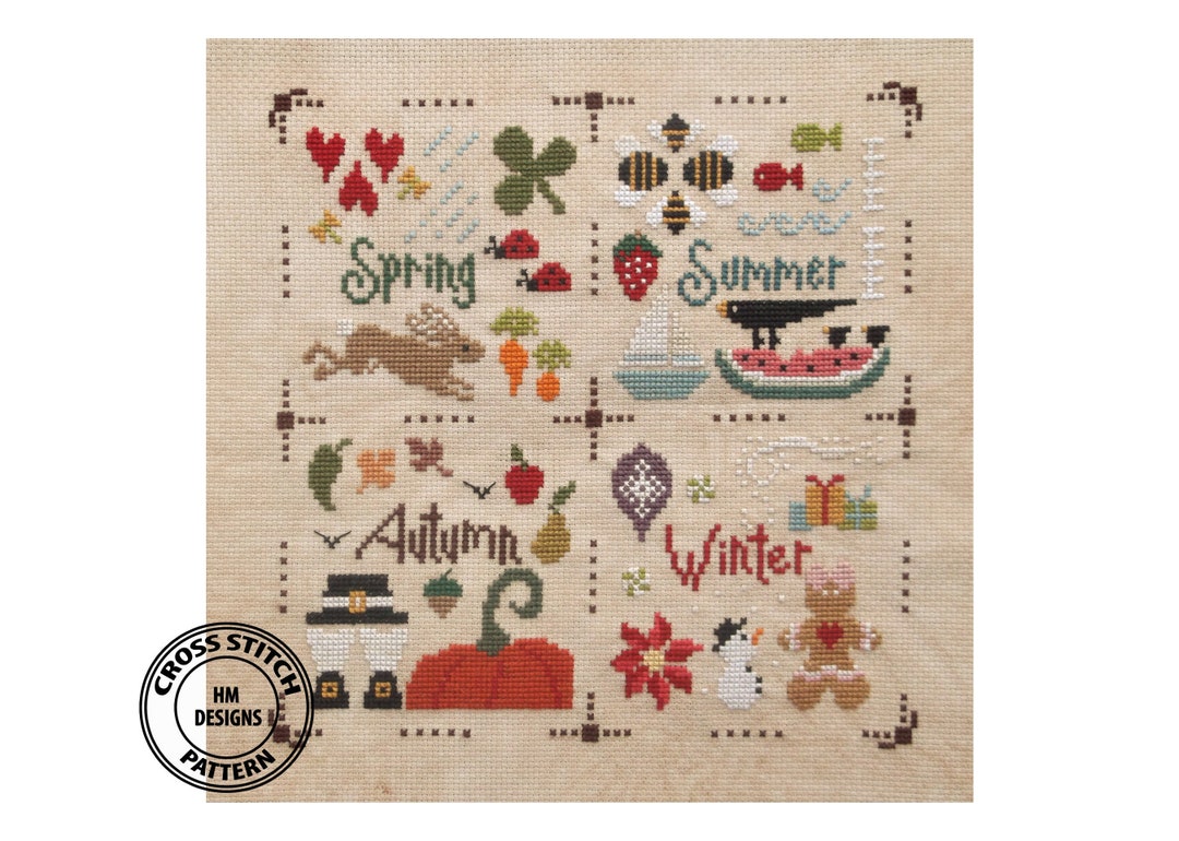 4 Seasons Cross Stitch Pattern, Sampler Ornaments, PDF Download - Etsy