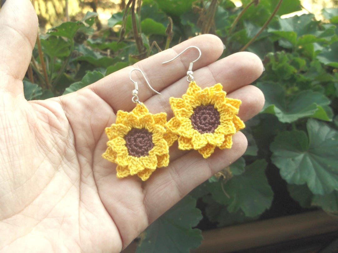 Crochet Sunflower Earrings Pattern: Flower Jewelry (PDF Pattern) - Etsy