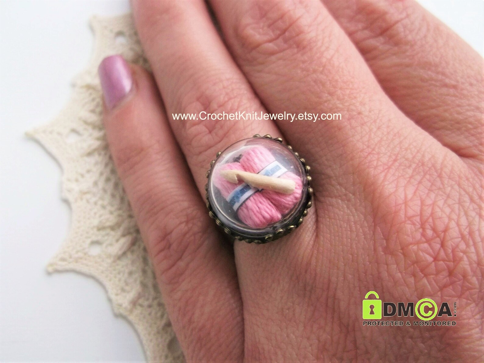 Crochet Ring Fiber Ring Crocheted Ring Hook Yarn Ring - Etsy