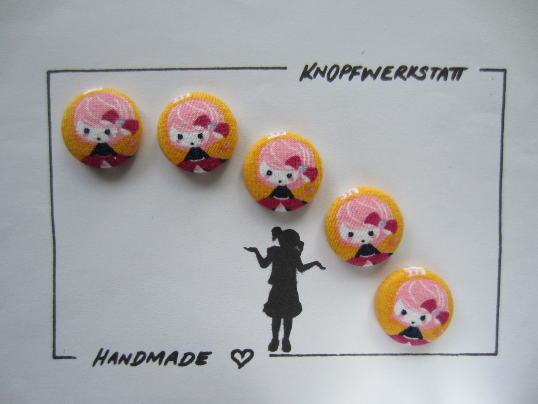 5 Fabric Buttons GIRLS 23 Mm, Buttons, Children's Buttons, Fabric ...
