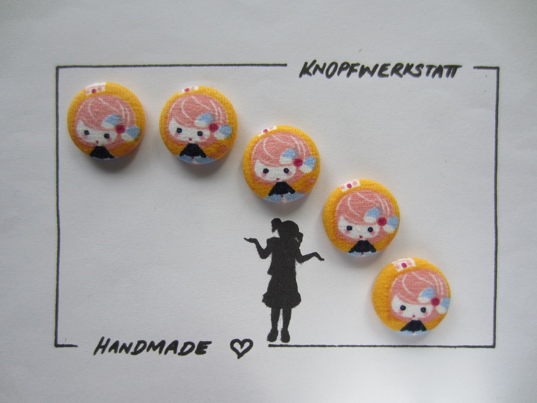 5 Fabric Buttons GIRLS 23 Mm, Buttons, Children's Buttons, Fabric ...