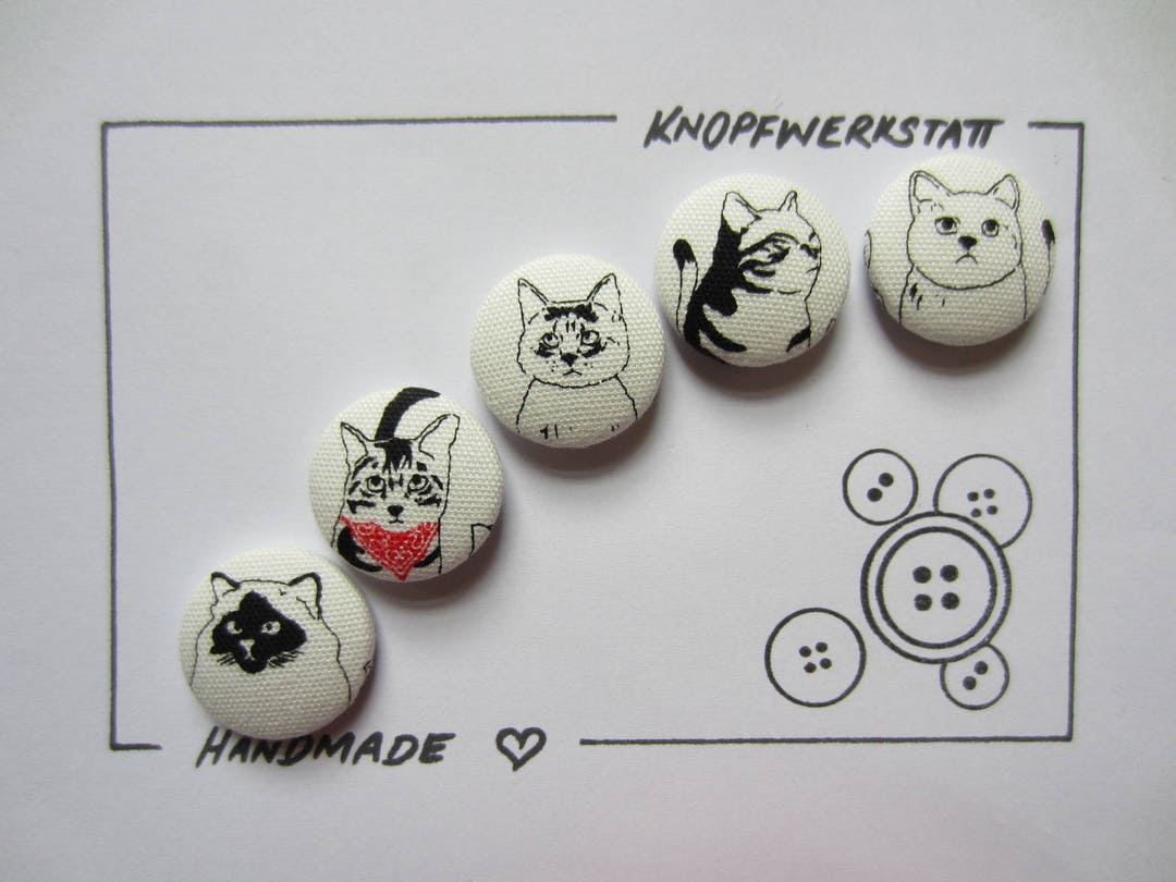 5 Fabric Buttons CATS 25 Mm, Button, Children's Button, Fabric Button ...