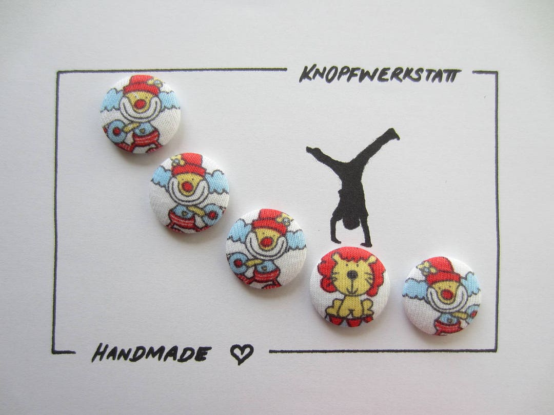 5 Fabric Buttons CLOWN 23 Mm, Buttons, Children's Buttons, Fabric ...