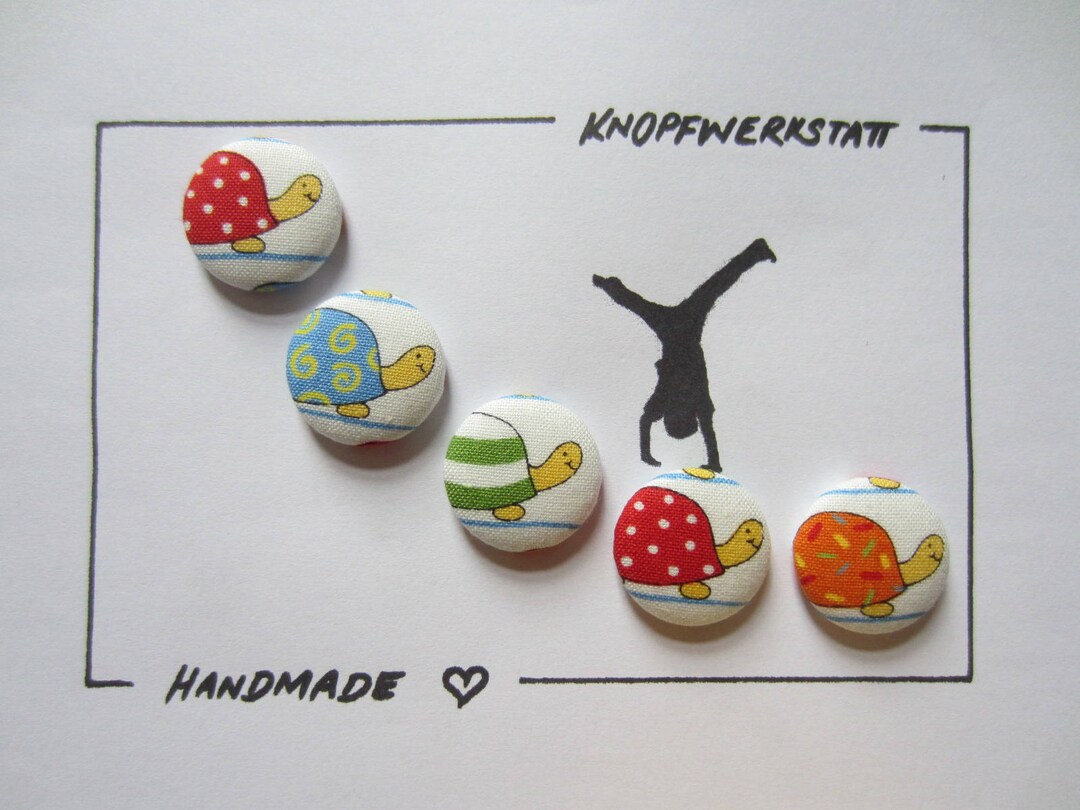 5 Fabric Buttons TURTLE 23 Mm, Buttons, Children's Buttons, Fabric ...