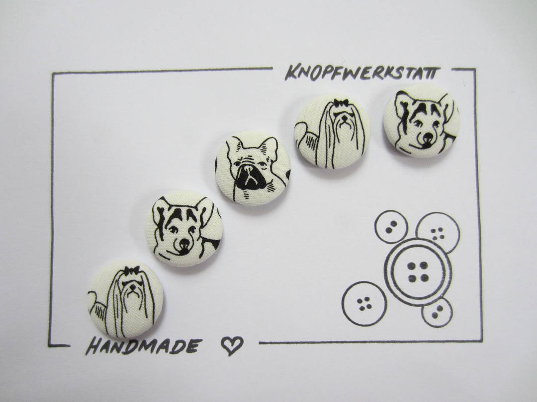 5 Fabric Buttons DOGS 23 Mm, Buttons, Children's Buttons, Fabric Button ...